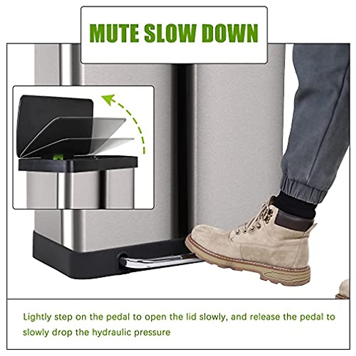 Kitchen Trash Can with Lid for Office Bedroom Bathroom Step Trash Bin Fingerprint-Proof Brushed Stainless Steel Trash Can (16 Gallon/ 60L)