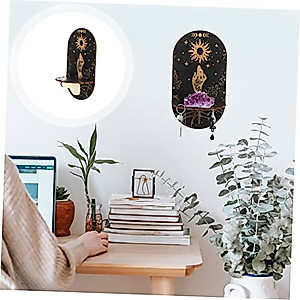 Amosfun 2pcs Stone Crystal Moon Hand Wood Organizer for Gems Display Shelves Phase Divination Room Decoration Wooden Decorative Stand Living Wall Bohemian Style Crystals Delicate