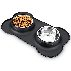 AsFrost Dog Food Bowls Stainless Steel Pet Bowls & Dog Water Bowls with No-Spill and Non-Skid, Feeder Bowls with Dog Bowl Mat for Small Medium Large Size Dogs Cats Puppy Pets, Dog Dishes, Black, 240z