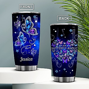 Wassmin Personalized Butterfly Stainless Steel Vacuum Insulated Tumbler With Lid - Custom Name Tumbler 20 Oz 30 Oz Double Walled Insulated Coffee Cup for Gym Fitness Travel