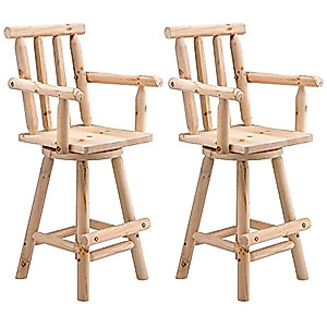 Mingyall Wooden Bar Stool Outdoor Set of 2, High Top Patio Wood Chair, Outsdie Swivel Bar Chair, Log Barstool for Bistro Lawn, Garden, Backyard, Natural Stained
