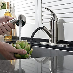 Ufaucet Modern Best Commercial Cen Brushed Nickel Stainless Steel Single Lever Single Handle Pull Out Sprayer Prep Kitchen Sink Faucets,Brushed Nickel Finished Grifo De Cocina