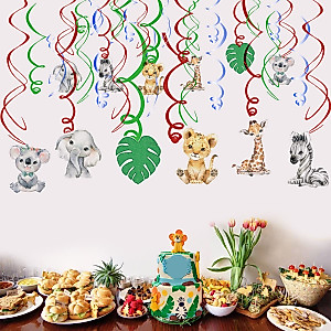 30Pcs Wild One Hanging Swirls Ceiling Streamers Decorations, Jungle Safari Animal Birthday Party Supplies,Jungle Baby Shower Decorations