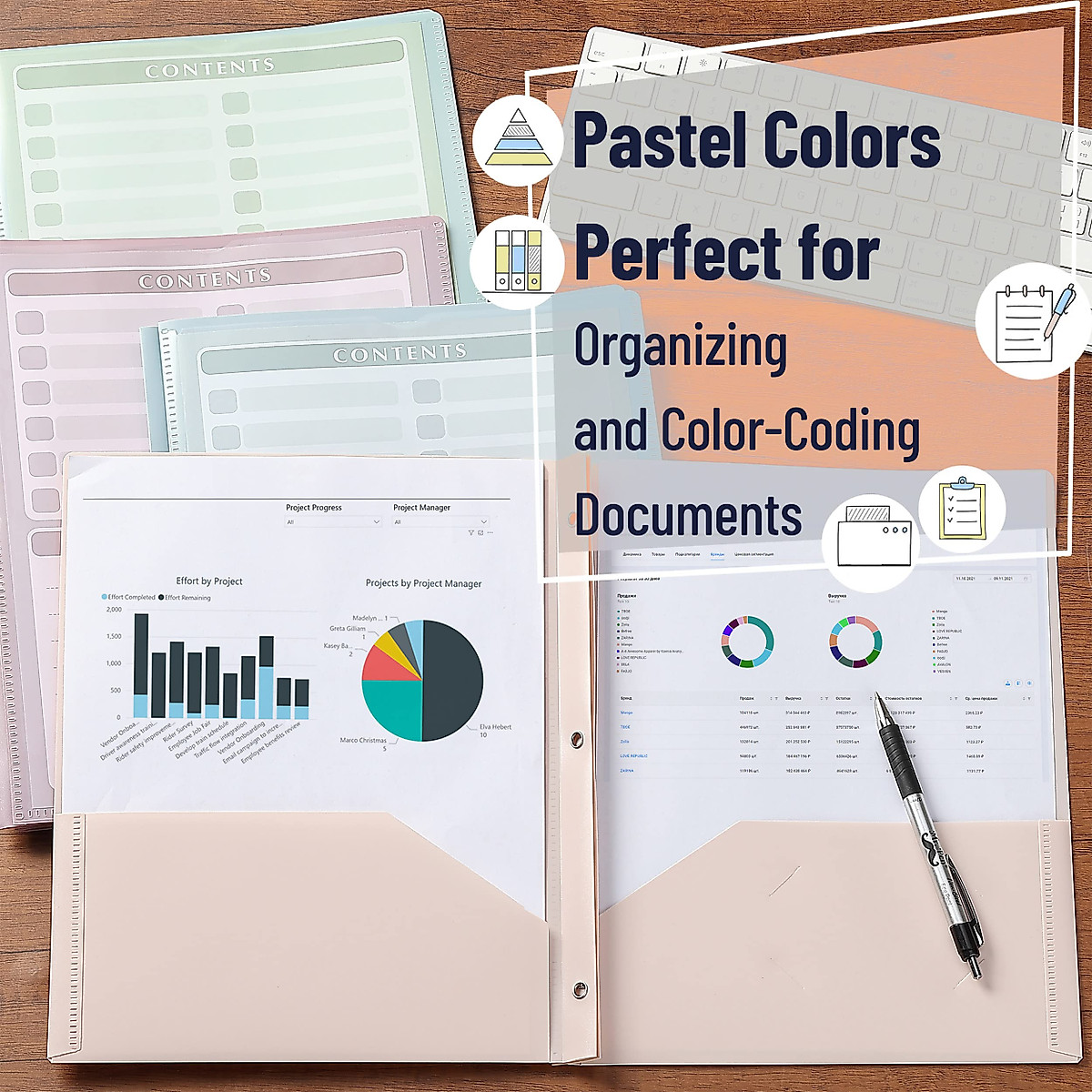 Mr. Pen- Plastic Folders with Clear Front Pocket, 5 pcs, Pastel Colors, Pocket Folders, Plastic Folders for Documents, Plastic Folders with Pockets, File Folders with Fasteners, Folder with Pockets