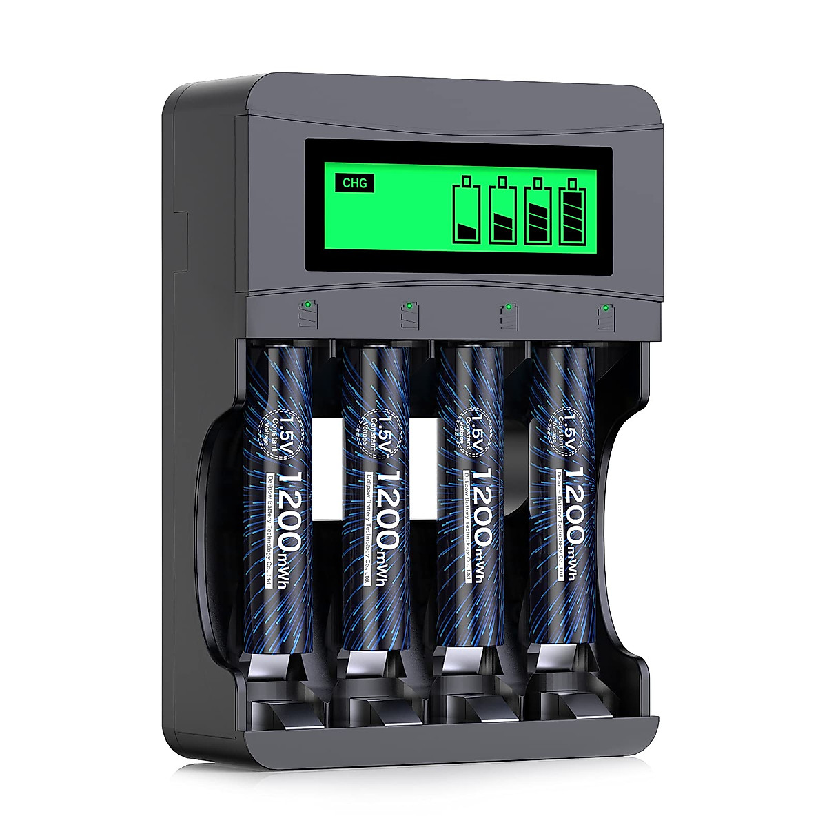 Deleepow Rechargeable AAA Batteries 1.5V 1200mWh Lithium AAA Batteries Triple A Batteries with 1.5H Fast LCD Charger, 1500 Cycles, 4-Pack