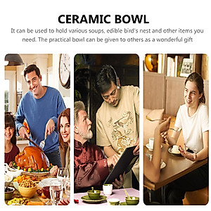 HEMOTON White Ceramic Stew Pot with Lid Steam Soup Bowl with Handles Steaming Cup Soup Noodle Bowl Stockpot Cookware for Egg Custard Medicinal and Birds Nest