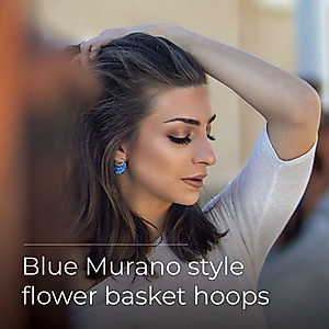 Shop LC Murano Style Millefiori Glass Blue Inside Out Hoop Earrings for Women Basket Style Flower Trendy Fashion Jewelry Stainless Steel Unique Birthday Gifts for Women