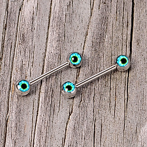 Body Candy 14G Womens Nipplerings Piercing Steel 2Pc Haunting Blue Human Eyeball Nipple Ring Set 5/8"