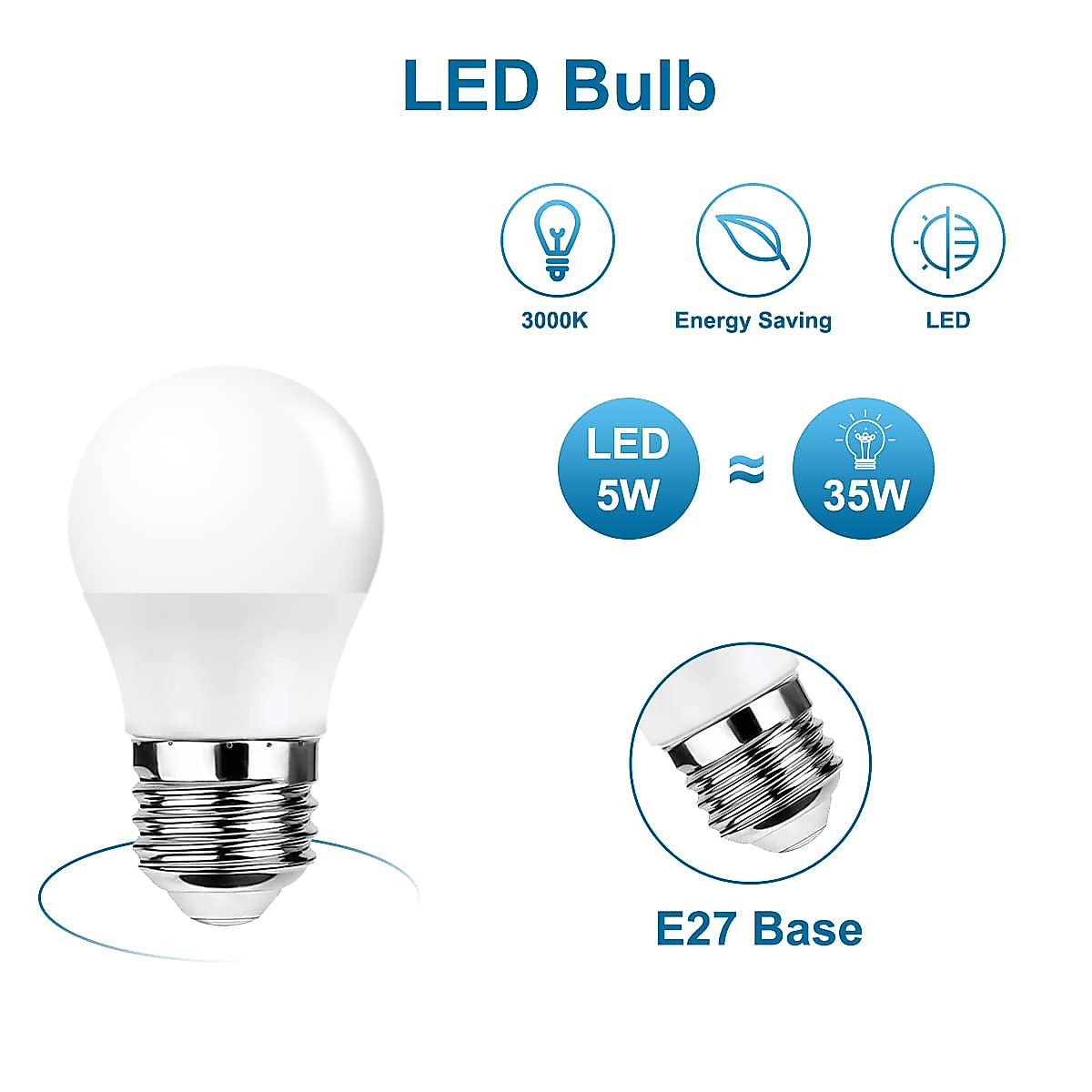 ProCrus E26/E27 Small LED Light Bulbs,LED Bulb Light 5 Watt 35W Equivalent, 3000K Warm White Bulb for Ceiling Droplight,House Lighting, 120V, Not Dimmable,4 Pack
