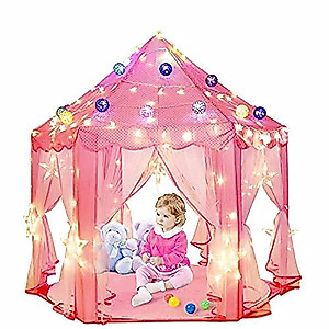 BIG BADA BOOM Princess Play Tent for Girls – Large 55” x 53”, Durable 230T Princess Castle with Replacement Poles + Bonus LED 20 Star String Light – Playhouses for Kids Indoor 3 Year Old Girl Toys