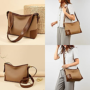 TarsaMult Hobo Bags for Women Soft Faux Leather Shoulder Crossbody Ladies Purses and Handbags Fashion Large Bucket Tote Bag(6140 Khaki)