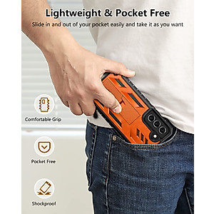 SOiOS for Samsung Galaxy S22 Protective Case: Military Grade Drop Proof Protection Mobile Phone Cover with Kickstand | Rugged Shockproof TPU Matte Textured Sturdy Phone Bumper (Orange)