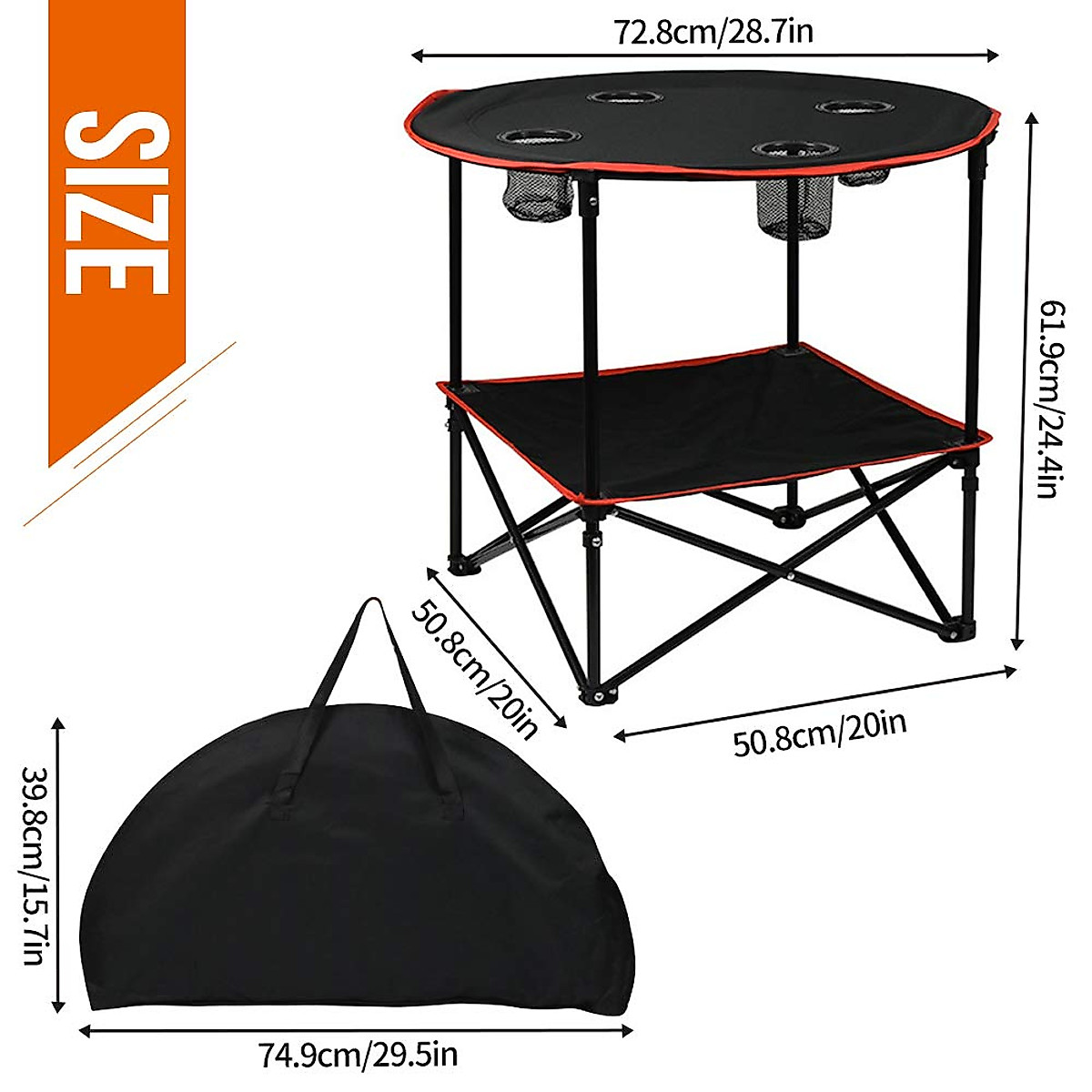 Camping Table Portable Folding Camping Side Table for Outdoor Picnic, Beach, Games, Camp, & Patio Tables Folding with 4 Cup Holders & Carry Case for Travel & Storage, Premium 600D Canvas& Steel Frame