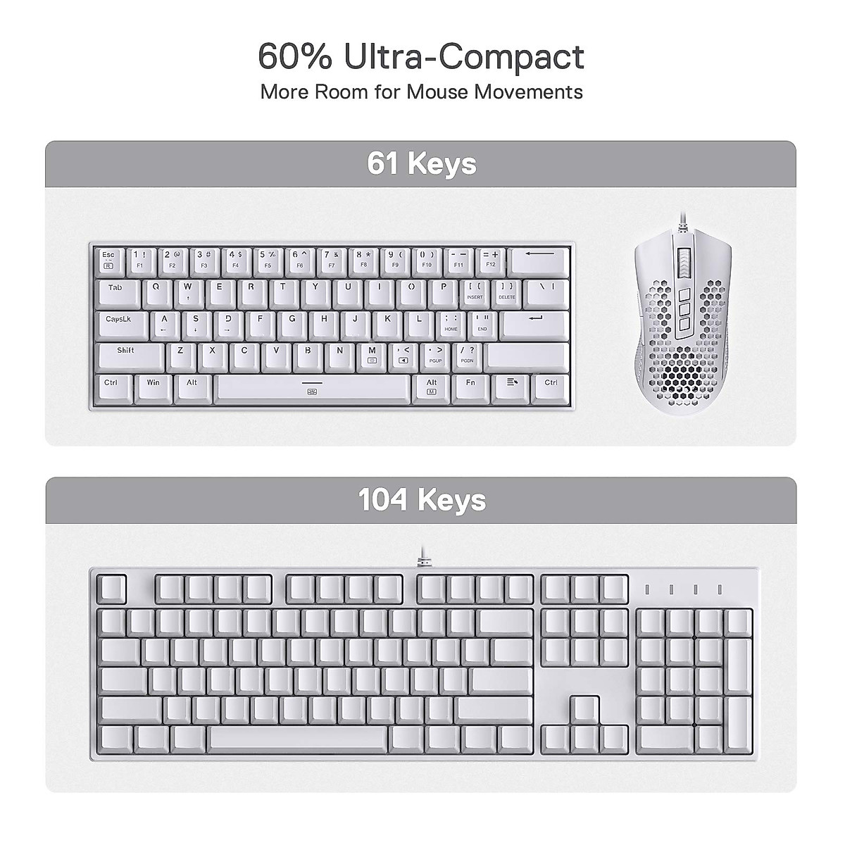 Redragon K630 Dragonborn 60% Wired RGB Gaming Keyboard, 61 Keys Compact Mechanical Keyboard with Linear Red Switch, Pro Driver Support, White