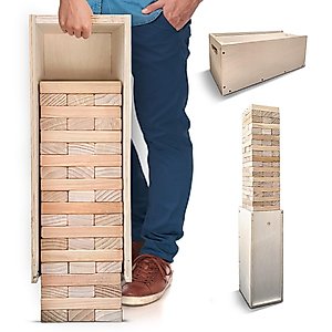 SWOOC Games - Giant Tower Game with 3-in-1 Straightener, Table & Storage Box - 90% Faster Set Up with Transforming Box & Straightener - Starts at 2-4ft - Grows to Over 6ft - Large Outdoor Yard Games
