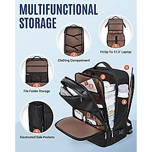 LIGHT FLIGHT Mens Travel Backpack, 36.5L Airline Approved 17.3 inch Laptop Backpack for Weekend Trip, Water-resistant Weekender Backpack for Business, Black