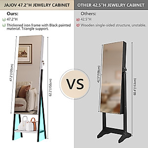 jajov 47.2" LED Jewelry Cabinet Armoire, Standing Mirror with Jewelry Storage, Jewelry Organizer Armoire with Full Length Mirror, Lockable Jewelry Mirror Cabinet (White)
