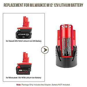 ADVTRONICS Battery Adapter for Milwaukee 12V M12, for DeWalt 20V & for Milwaukee M18 18V Lithium Battery Convert to for Milwaukee M12 12V Battery, for Milwaukee M12 12V Power Tool