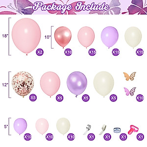 151PCS Pink Balloon Garland Arch Kit Rose Gold White Pink and Purple Balloons Confetti Latex Balloons Butterfly Stickers Decorations for Birthday Party Mothers Day Wedding Baby Shower Decorations