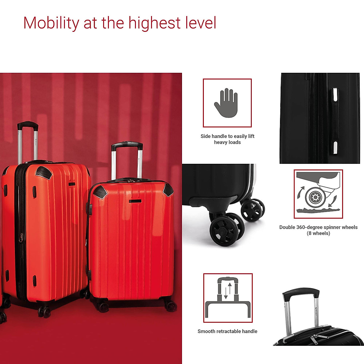 Swiss Mobility PVG Collection 28 Inch Hard Shell Spinner Luggage for Airplanes, Expandable Suitcase with 360-Degree Spinner Wheels, Retractable Handle, Black