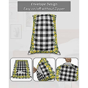 Edwiinsa Summer Lemon Pillow Covers Standard Size Set of 2 20x26 Bed Pillow, Yellow Fruit Spring Floral Black Plaid Plush Soft Comfort for Hair/Skin Cooling Pillowcases with Envelop Closure