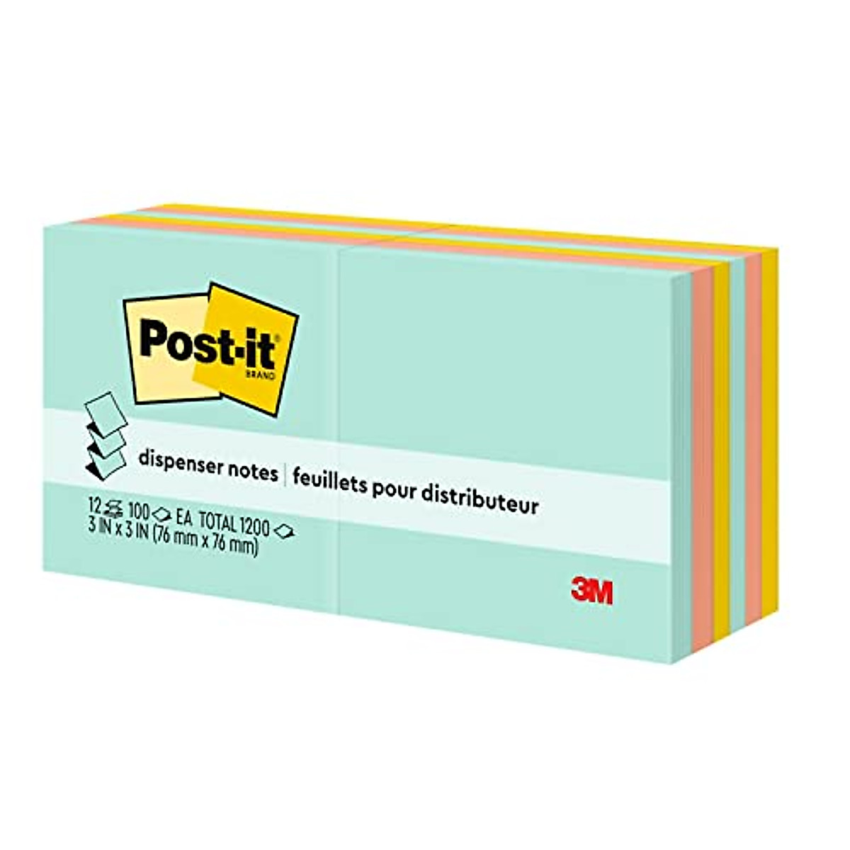 Post-it Pop-up Notes, 3x3 in, 12 Pads, America's #1 Favorite Sticky Notes, Beachside Café Collection, Pastel Colors, Recyclable (R330-12AP)