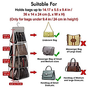 Lirex Handbag Hanging Organizer, 8 Pocket Hanging Purse Organizer Handbag Storage Hanger Oxford Cloth Closet Organizer for Family Closet Bedroom, Foldable and Universal Fit (Black)