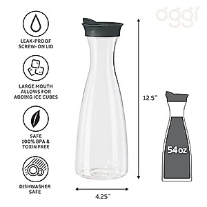 Oggi Carafe, 1.6-Liter, Clear, Black Lid