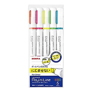 ZEBRA Highligher Just Fit Mojiniline, blurring proof for ballpoint pen wrinting (5 color set) WKS22-5C