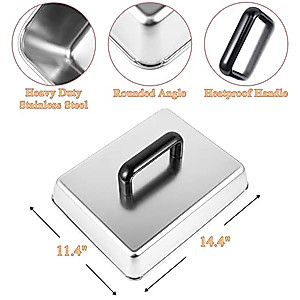 MOASKER 14 Inch Rectangular Melting Dome & Grill Press Kit for Blackstone Accessories, Stainless Steel Cheese Basting Cover and Cast Iron Bacon Burger Press for Flat Top Griddle Grill