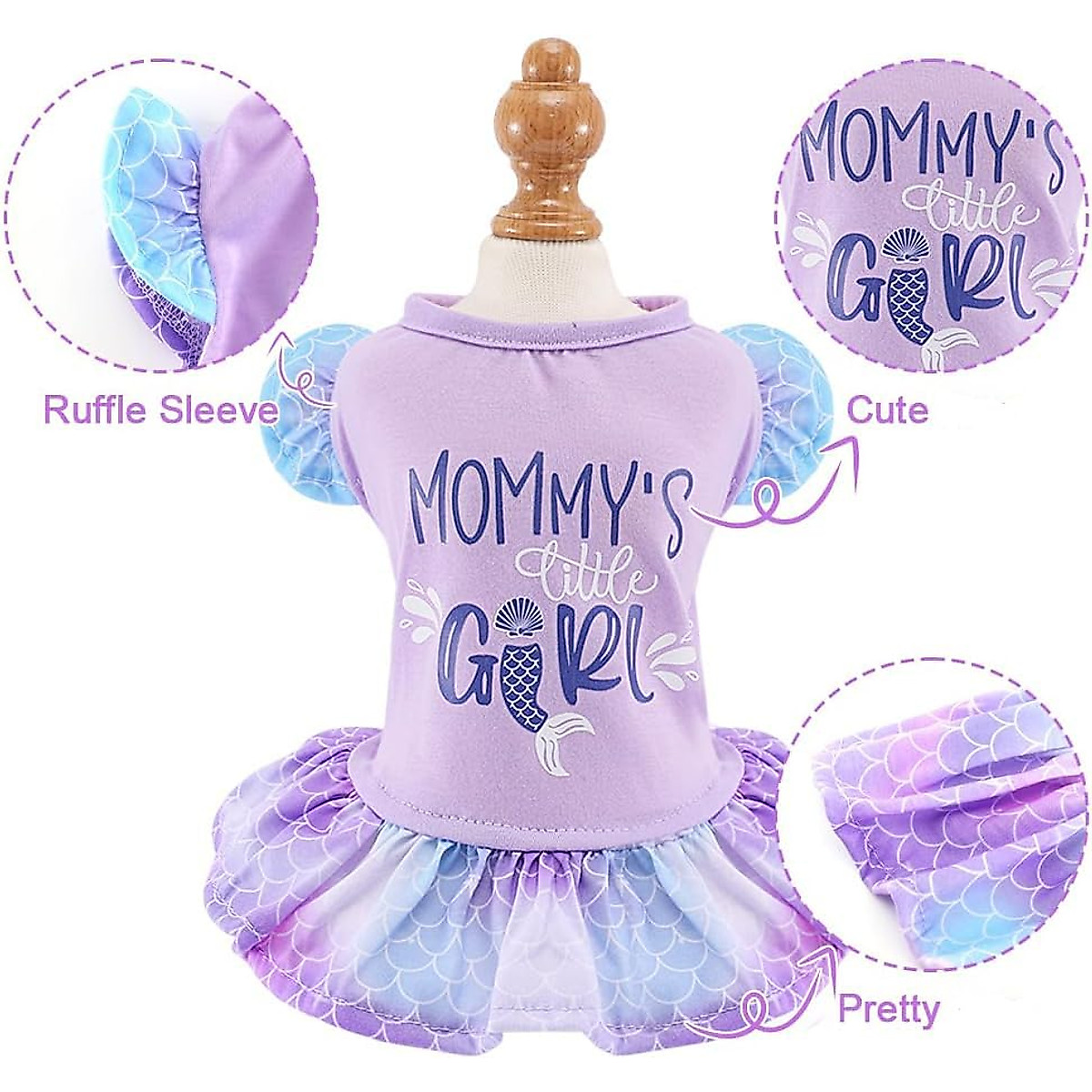 Yikeyo Dog Clothes Girl Dog Dress Small Dogs Puppy Dresses Pet Dress Shirt Female Yorkie Chihuahua Cat Apparel Birthday Party Costume Mermaid Princess Outfit(Purple，M)