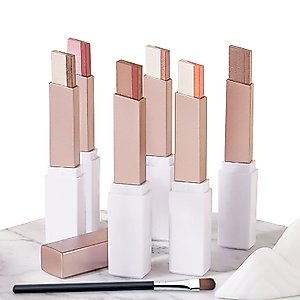 QQwow 12 Colors Eyeshadow Stick, Double Colors Eye Shadow Stick, Glitter Shimmer Waterproof Gradient Eyeshadow Makeup Stick with Brush, Eyeshadow Brushing Eye Makeup for Eye makeup lovers, 6 Pack