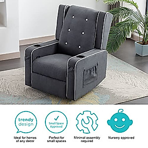 VUYUYU Upholstered Glider Chair for Nursery, Swivel Rocking Recliner Chairs Manual Reclining Chair with Cup Holders/Side Pockets (Grey)