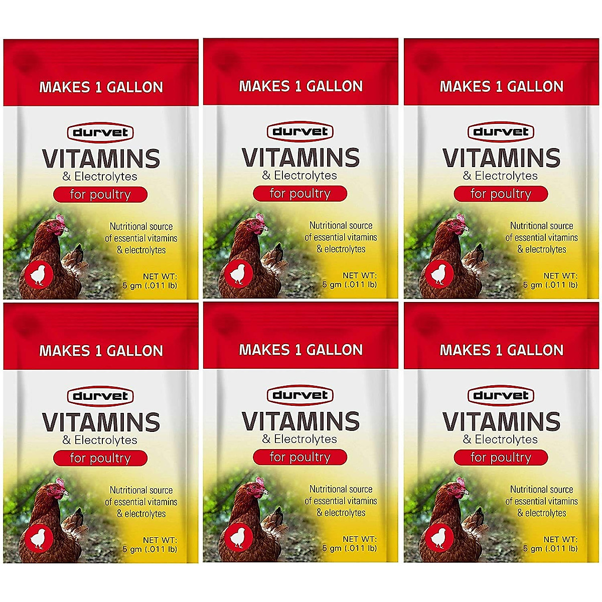 Durvet 6 Pack of Vitamins and Electrolytes for Poultry, 5 Grams, Makes 6 Gallons