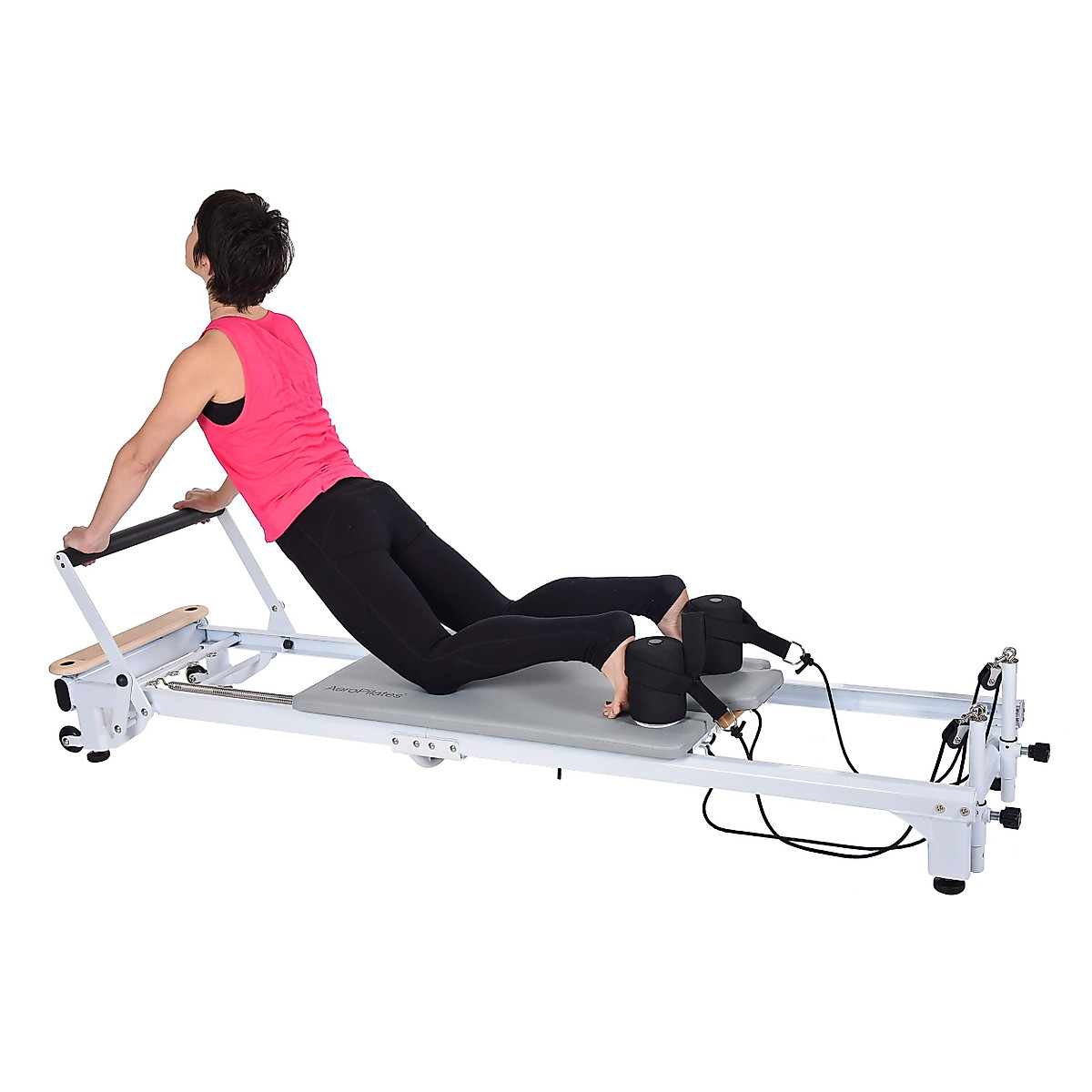 AeroPilates Precision Series Pilates Reformer Machine with Wheels for Toning Home Exercise Workouts, Improve Body Balance, and Stamina, White