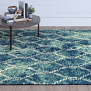 Mohawk Home Diamond Rope Modern Contemporary Nautical Coastal Aqua Blue 3' x 5' Area Rug Perfect for Kitchen, Living Room, Dining Room