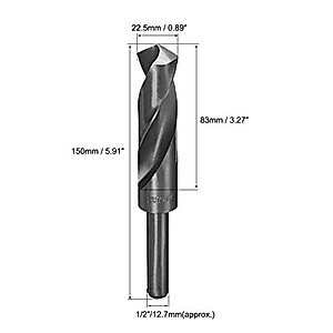 uxcell Reduced Shank Drill Bit 22.5mm High Speed Steel HSS 9341 Black Oxide with 1/2 Inch Straight Shank