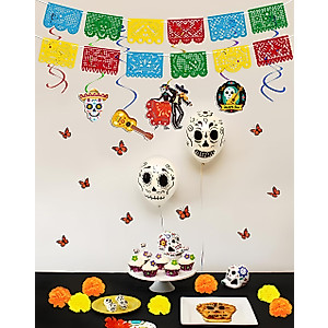 110 PCS Dia De Los Muertos Decorations Set: Day of the Dead Decor Papel Picado Marigold Butterfly Hanging Swirls for Ofrenda Altar