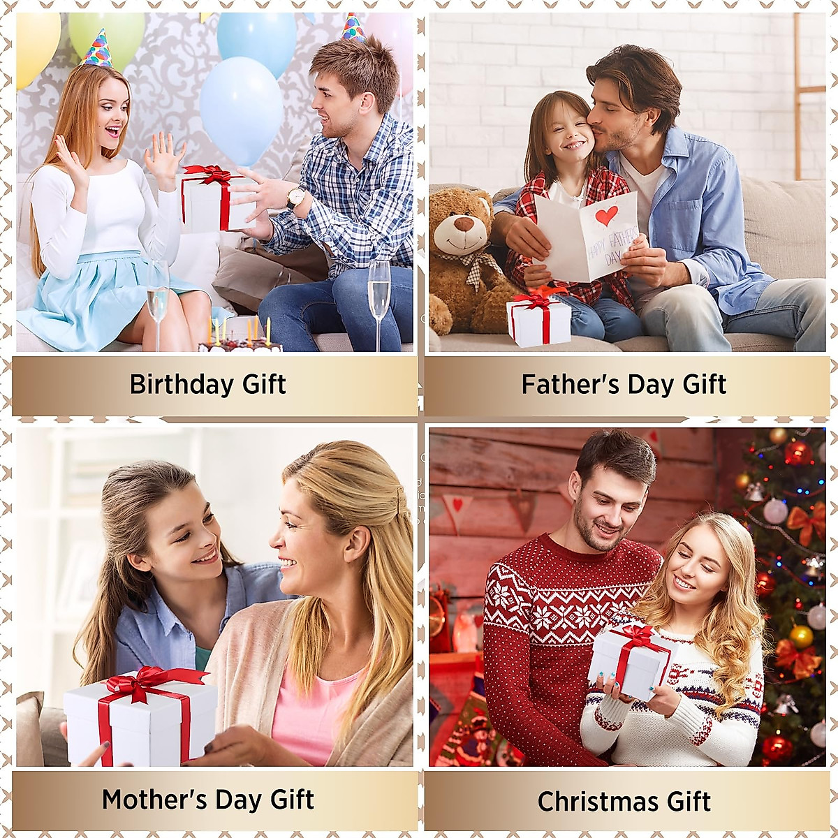 Marspark 4 Pcs Valentine‘s Day Nesting Gift Boxes with Lids Mixed Size Square Nested Boxes Stackable Gift Boxes Present Wrap Gift Box with Ribbon Gift Card for Presents Birthday Party Favor(White Box)