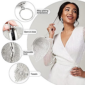 Saintrygo 3 Pieces Silver Clutch Purses Bag for Women Evening Rhinestone Jewelry Set Bling Earrings Elastic Bracelets Set Rhinestone for Women Wedding Party