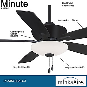 MINKA-AIRE F553L-CL Minute 52 Inch LED Energy Star Rated Ceiling Fan with DC Motor and 3 Speed Pull Chain in Coal Finish