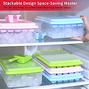 Ice Cube Tray with Lid and Bin for Freezer, Easy Release 55 Nugget Ice Tray with Cover, Storage Container, Scoop. Perfect Small Ice Cube Maker Tray & Mold. Flexable Durable Plastic, BPA Free
