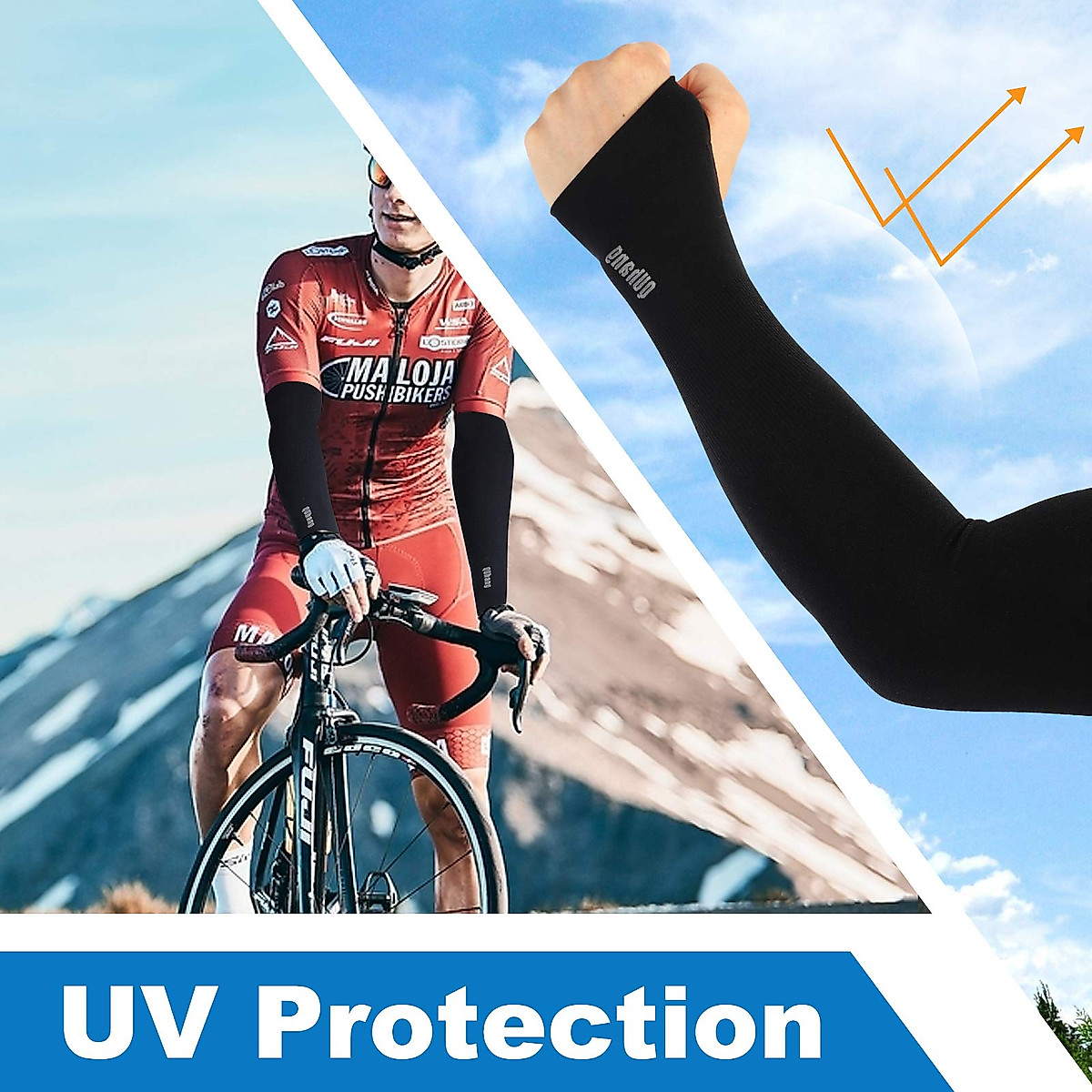 QUhang 6 Pairs Arm Compression Sleeves for Women Men Outdoor UPF50 UV Protection Sun Sleeves Cooling Tattoo Black Sleeves with Thumb Hole