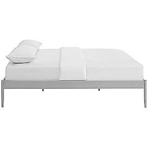 Modway Elsie Modern Low Profile Metal Platform Bed Frame Mattress Foundation With Wood Slat Support in Queen, Gray