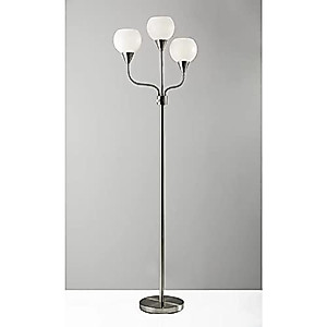 Adesso 1534-22 Phillip 3-Arm Floor Lamp, 65.5 in., 3 x 40 W Incandescent/13 W CFL, Brushed Steel/White, 1 Steel Lamp