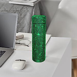 MYHOBBY Bling Rhinestone Women Stainless Steel Thermos Cup,500ML Portable Travel Water Cup For Car Home and Outdoor,Green