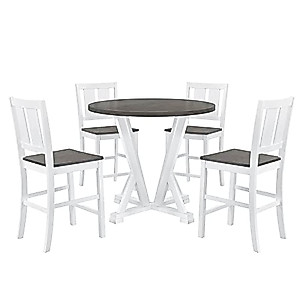 LCH 5-Piece Round, Farmhouse Rustic Counter Height Set with 1 Table and 4 Chairs for Home Kitchen, Dining Room (Grey)