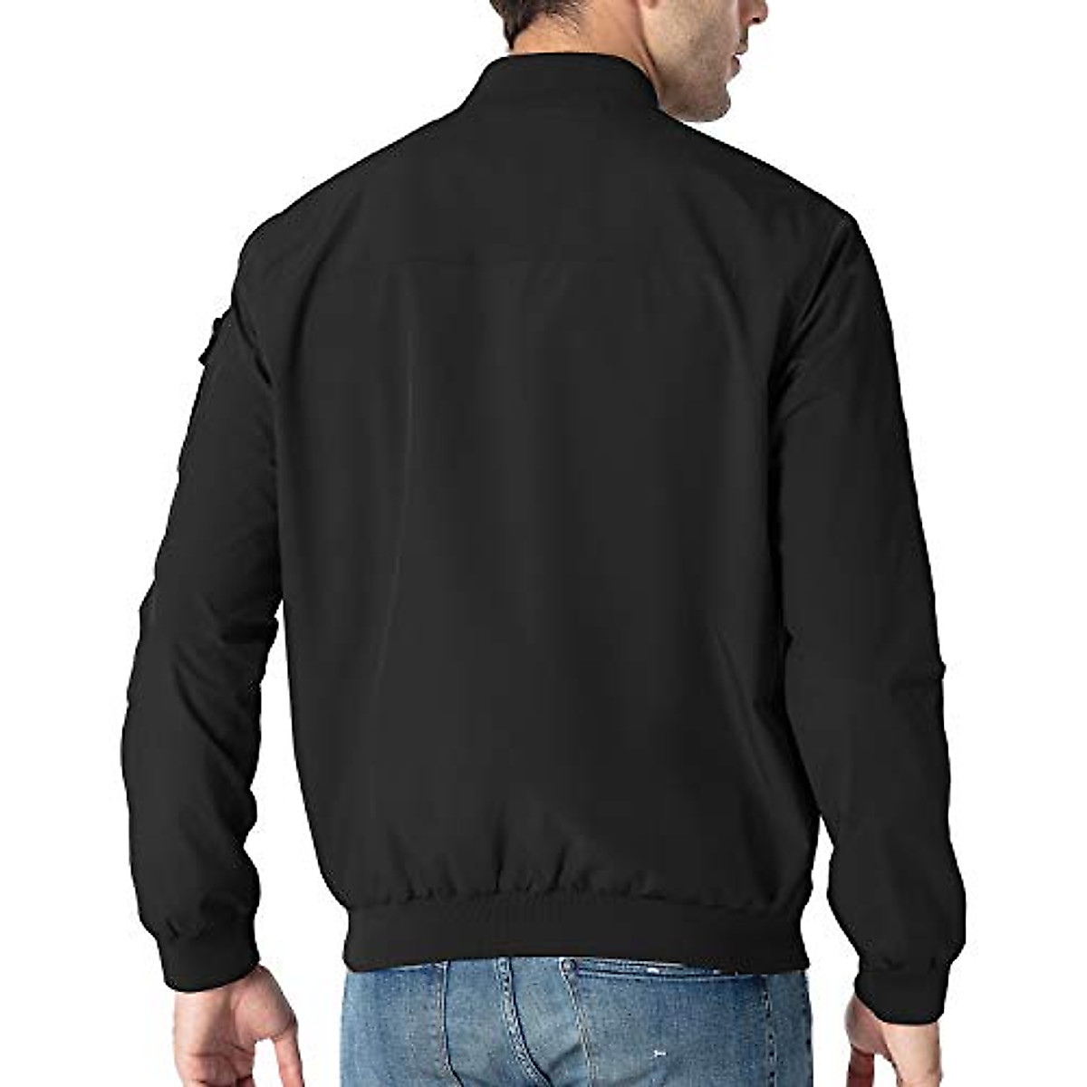 TBMPOY Men's Windproof Bomber Jackets Lightweight Track Jackets Spring Casual Windbreaker Outdoor Coat Black XL