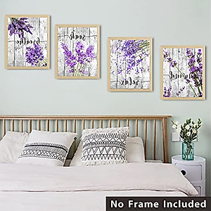 Purple Bathroom Decor Wall Art Set of 4(8" x 10"Canvas Wall Art Relax Soak Unwind Breathe Purple Blend Bathroom Flower Prints For Washroom Toilet Decor (Unframed)