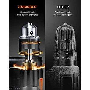 ENGiNDOT Hammer Drill, 1/2-Inch 6-AMP Corded Electric Hammer Drill with 2800RPM, Variable Speed, Drill Chuck, 10 Drill Bits for Home Improvement, Concrete, Steel, Wood (NOT for Reinforced Concrete)